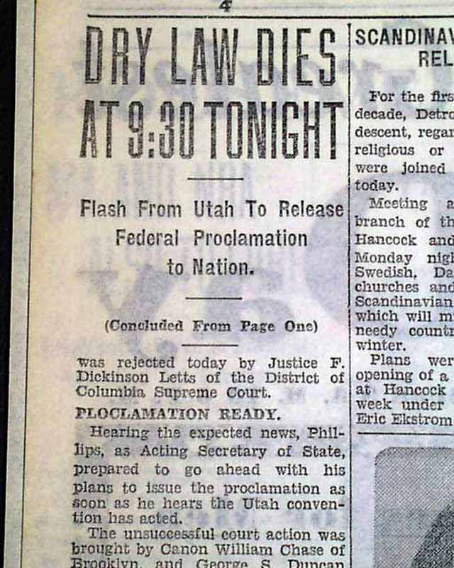 Prohibition ends in 1933.... - RareNewspapers.com