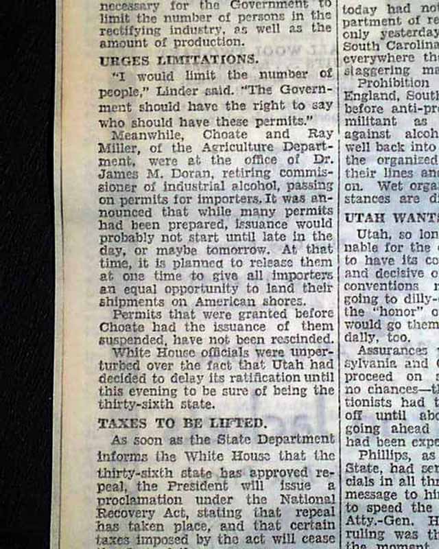 Prohibition ends in 1933.... - RareNewspapers.com