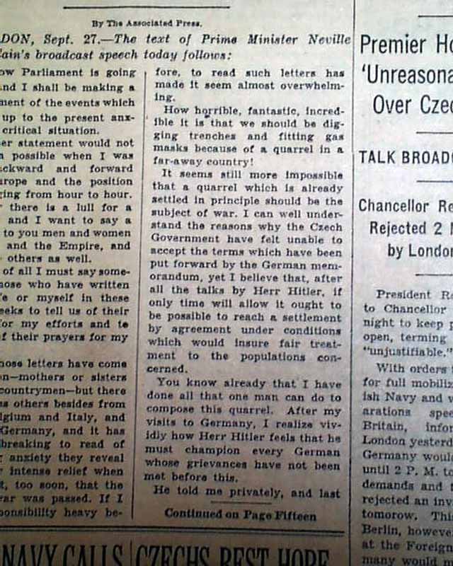 Neville Chamberlain on Appeasement speech.... - RareNewspapers.com