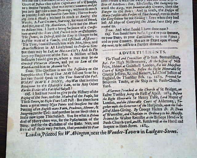 Very Early Rare 1684 OBSERVATOR Newspaper 322 Years Old ...