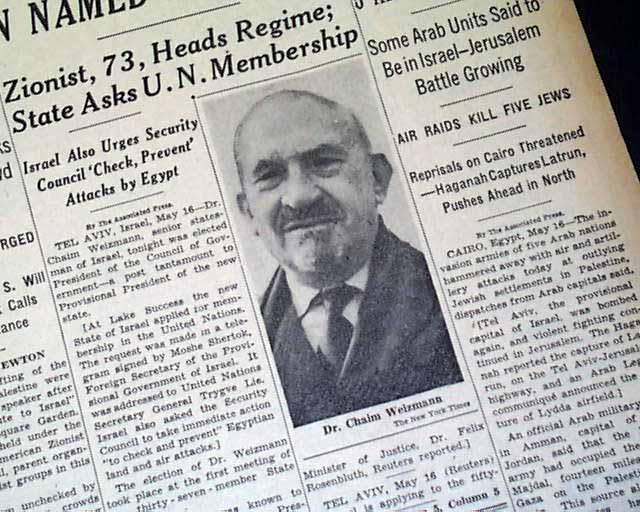 Weizmann becomes the first President of Israel... - RareNewspapers.com