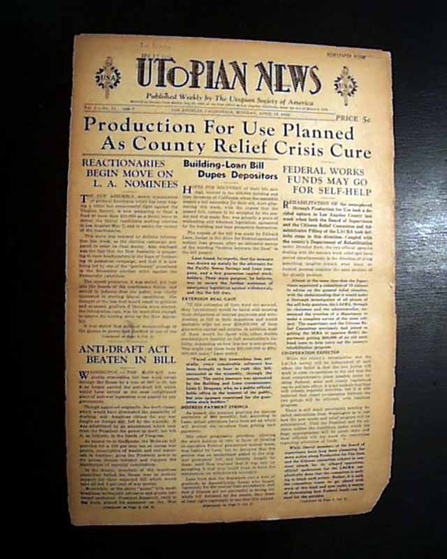 "Utopian" newspaper from the depths of the Depression ...