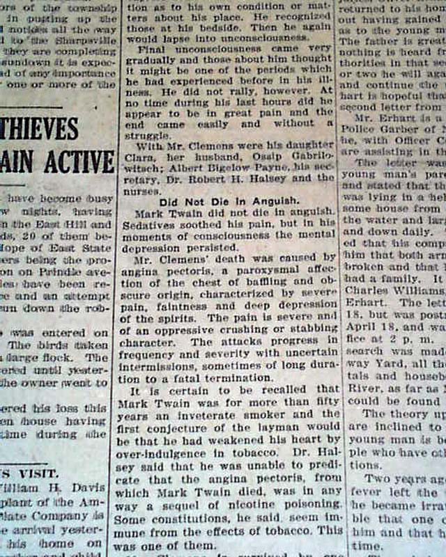 Death of famed humorist Mark Twain... - RareNewspapers.com