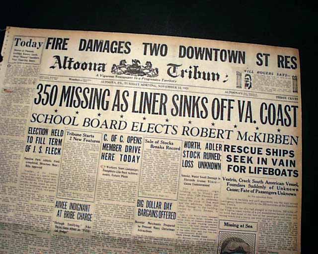 S.S. Vestris Sinks In 1928... - RareNewspapers.com