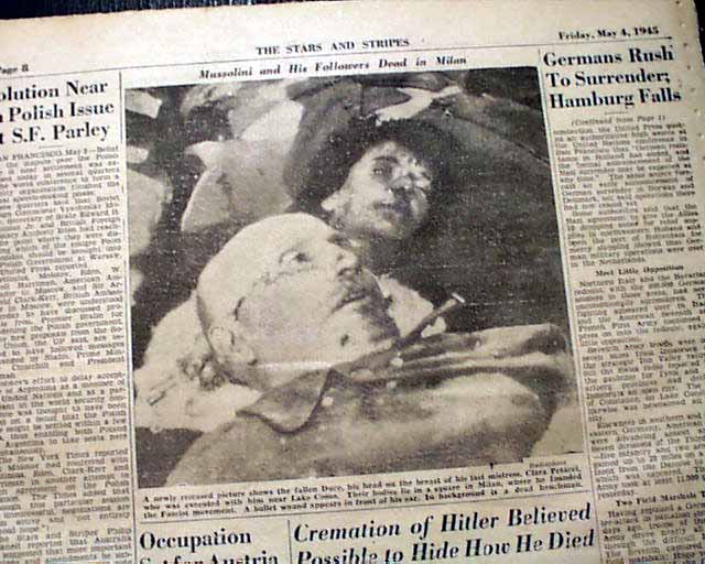 Mussolini dead... Hitler cremated... - RareNewspapers.com