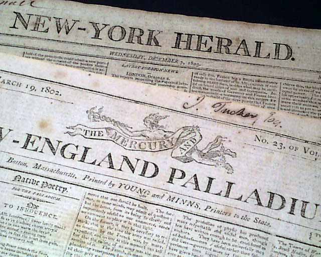 Five American newspapers: 1802-1809... - RareNewspapers.com