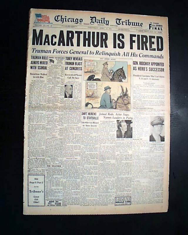Truman fires General Douglas MacArthur... - RareNewspapers.com