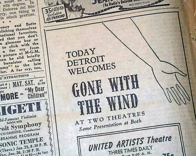 'Gone With The Wind' debuts in Detroit MI - RareNewspapers.com