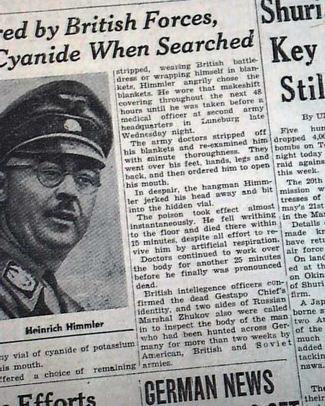 Heinrich Himmler suicide death.... - RareNewspapers.com
