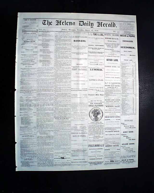 1878 Old West Newspaper From Helena MT... - RareNewspapers.com