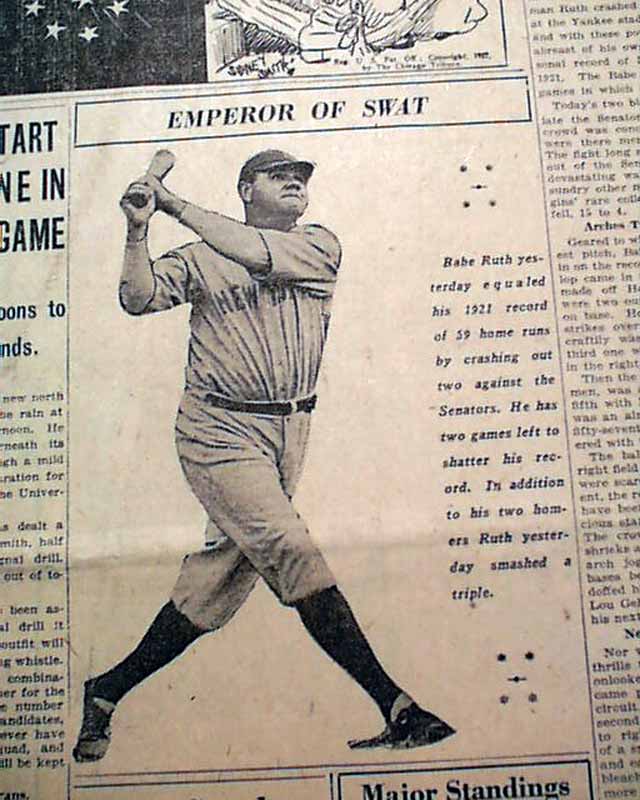 Babe Ruth's record-tying 58th & 59th home runs, with photo ...