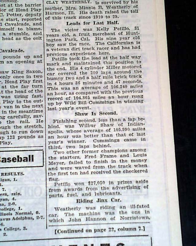 Kelly Petillo wins 1935 Indianapolis 500... - RareNewspapers.com
