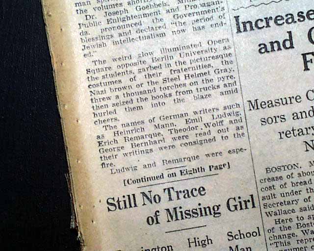 Nazi book burning in 1933.... - RareNewspapers.com