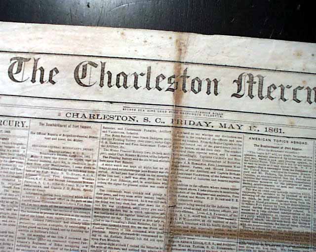 Bombardment of Fort Sumter in a Charleston newspaper ...