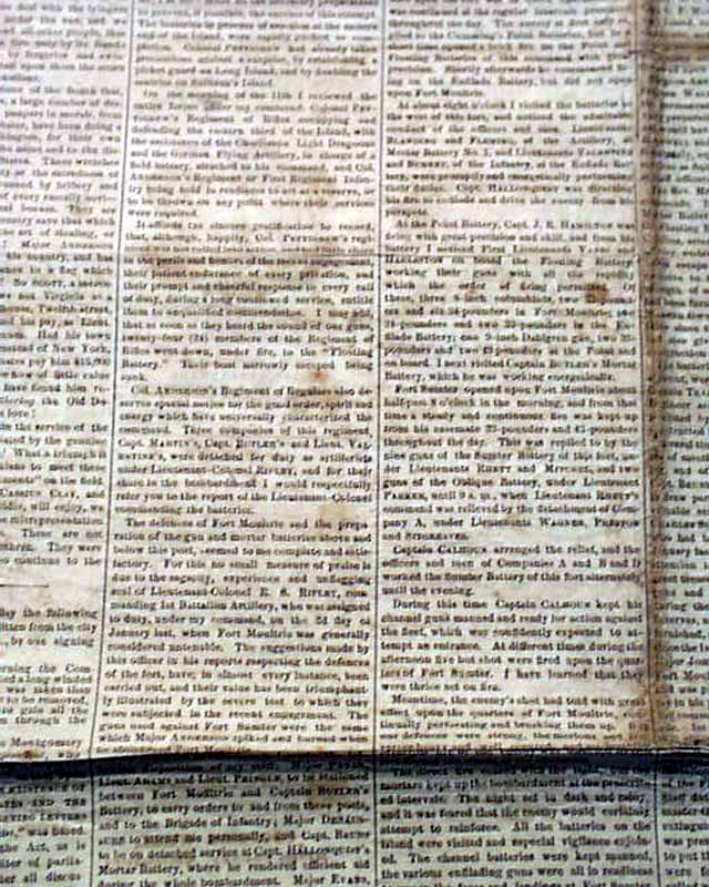 Bombardment of Fort Sumter in a Charleston newspaper ...