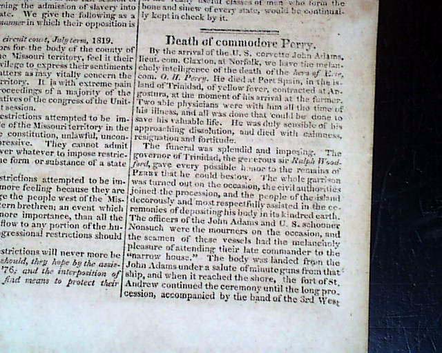 Death of the 'hero of Lake Erie' Commodore Oliver Hazard Perry ...