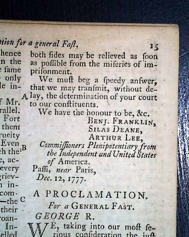 Colonel Ethan Allen... Letter signed by Ben Franklin ...