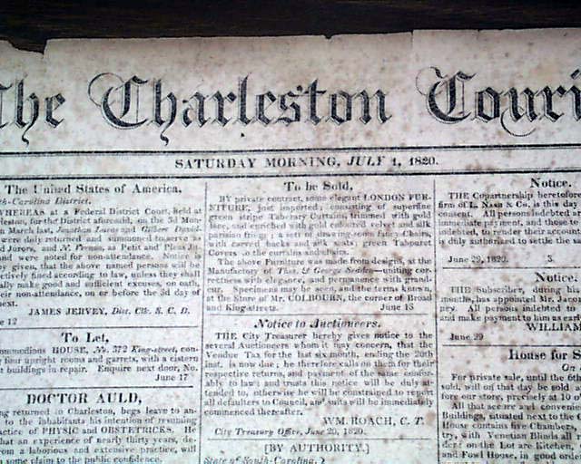 1820 Charleston SC Illustrated Slave Ad... - RareNewspapers.com