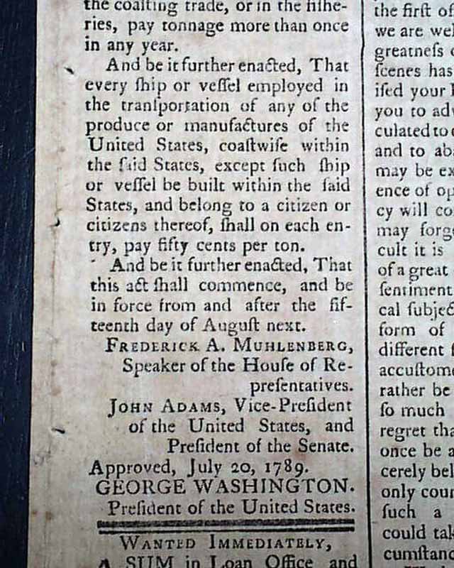 Terrific display newspaper from 1789... - RareNewspapers.com