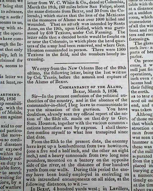 Travis's desperate letter: victory or death at the Alamo ...