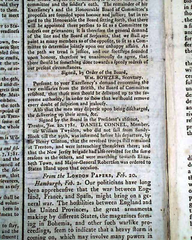 Mutiny of Pennsylvania troops... Ethan Allen, Benedict Arnold ...