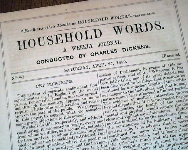 Rare 1850 magazine by author Charles Dickens literature ...