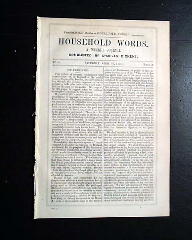 Rare 1850 magazine by author Charles Dickens literature ...