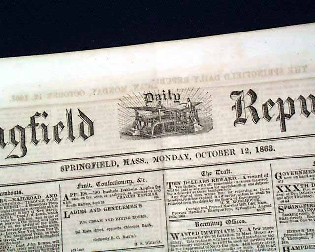 1863 Springfield Massachusetts Newspaper.... - RareNewspapers.com