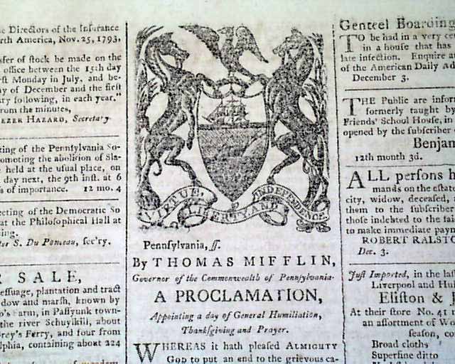 George Washington (block) signature... Governor Mifflin's proclamation ...