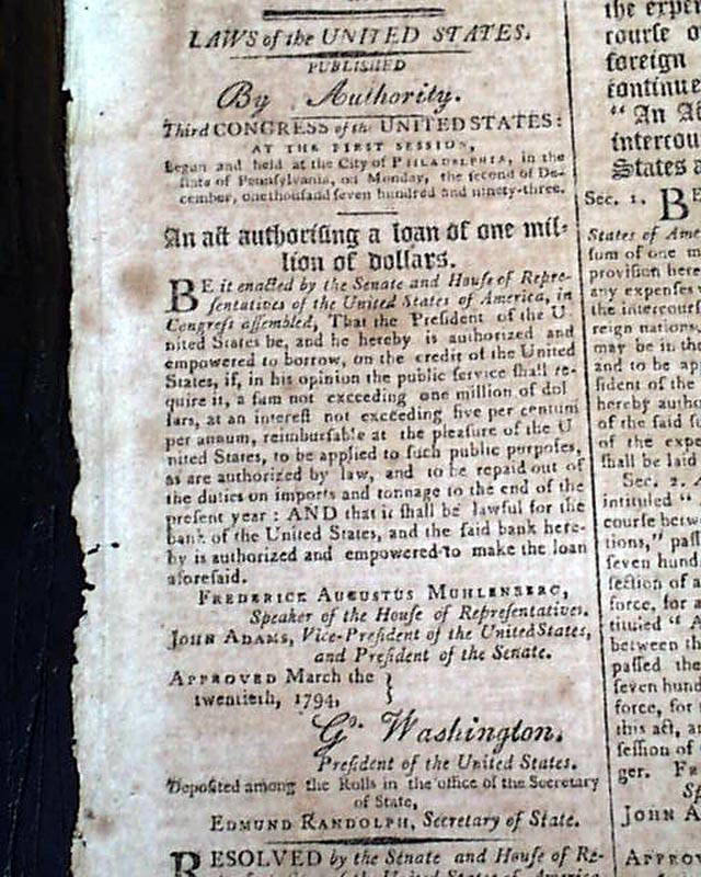 Five front page documents signed by George Washington ...