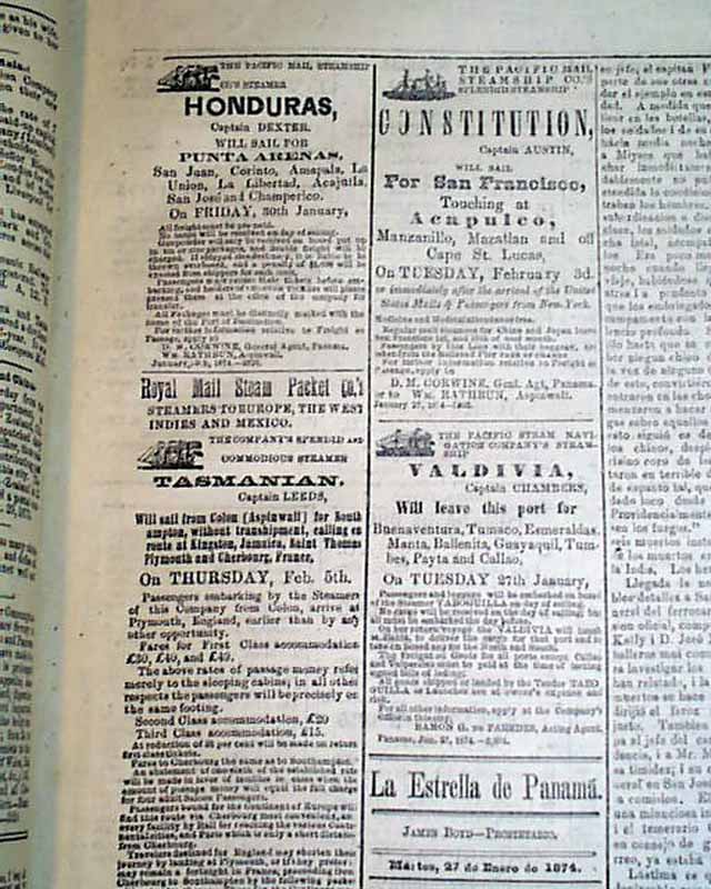 1874 Panama Newspaper... - RareNewspapers.com
