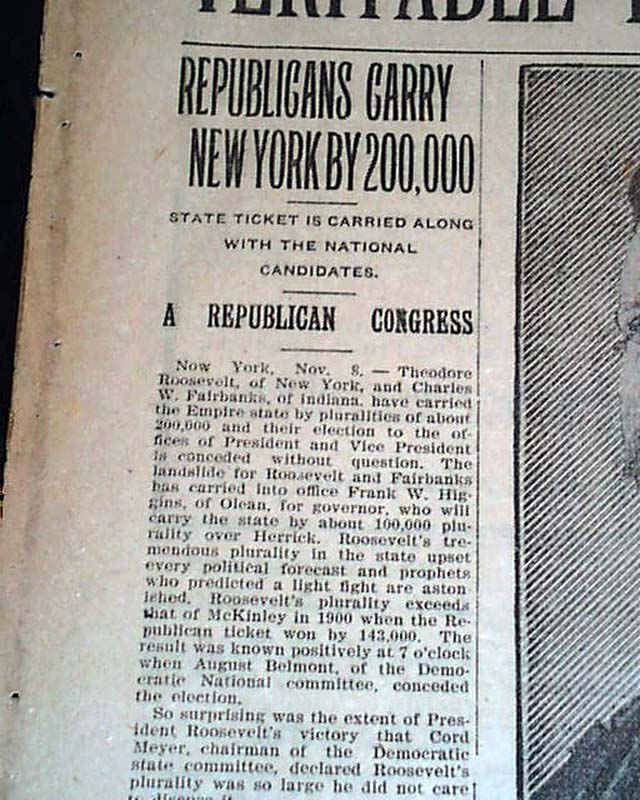 1904 Theodore Roosevelt election victory... - RareNewspapers.com
