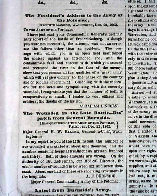 1862 Civil War - Abraham Lincoln.... - RareNewspapers.com