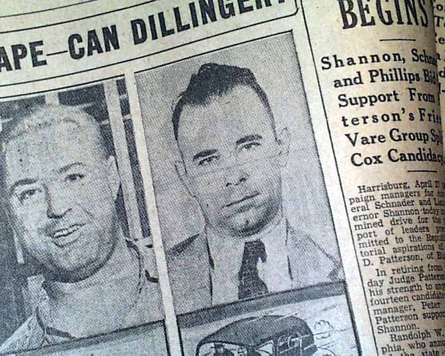 John Dillinger Escape in 1934.... - RareNewspapers.com