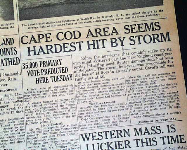 Hurricane Edna in 1954.... - RareNewspapers.com