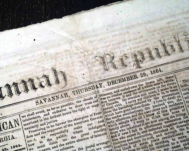 Rare first issue of a Union occupation newspaper in Savannah ...
