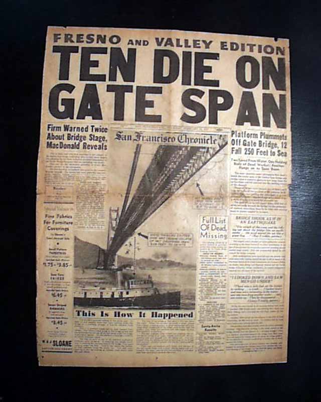 1937 Golden Gate Bridge construction disaster... - RareNewspapers.com
