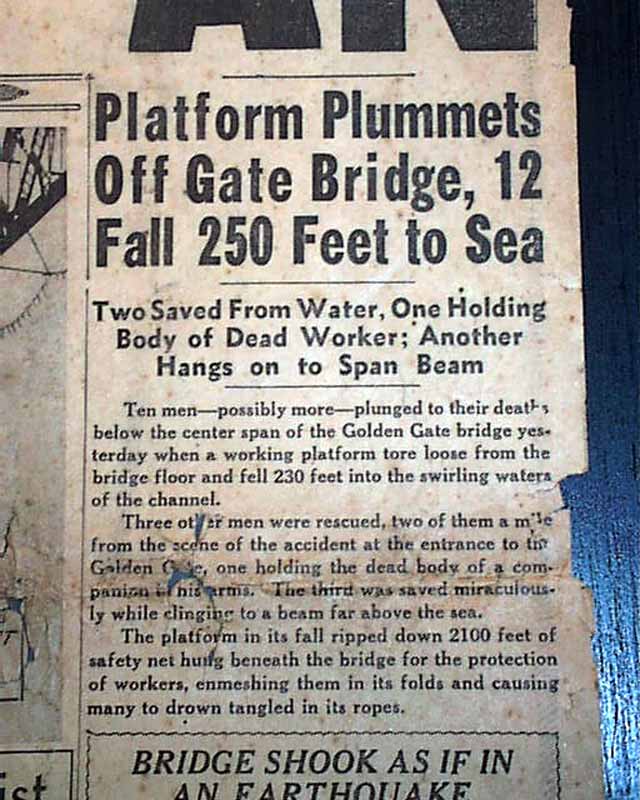 1937 Golden Gate Bridge construction disaster... - RareNewspapers.com
