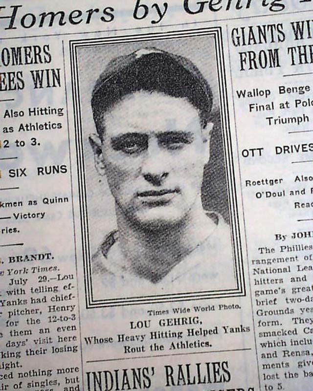Lou Gehrig 2 home runs w/ photo... - RareNewspapers.com