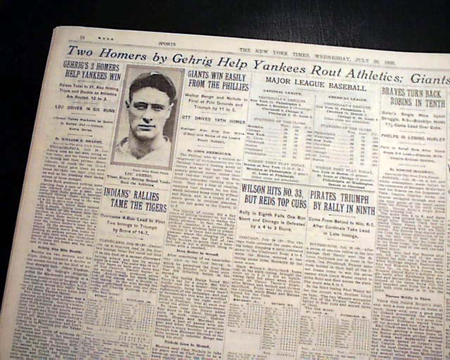 Lou Gehrig 2 home runs w/ photo... - RareNewspapers.com
