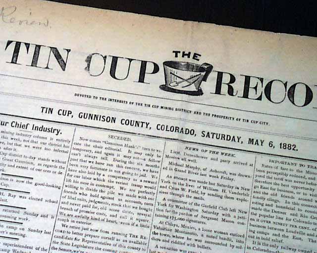 The Tin Cup, from Virginia City, Colorado... - RareNewspapers.com