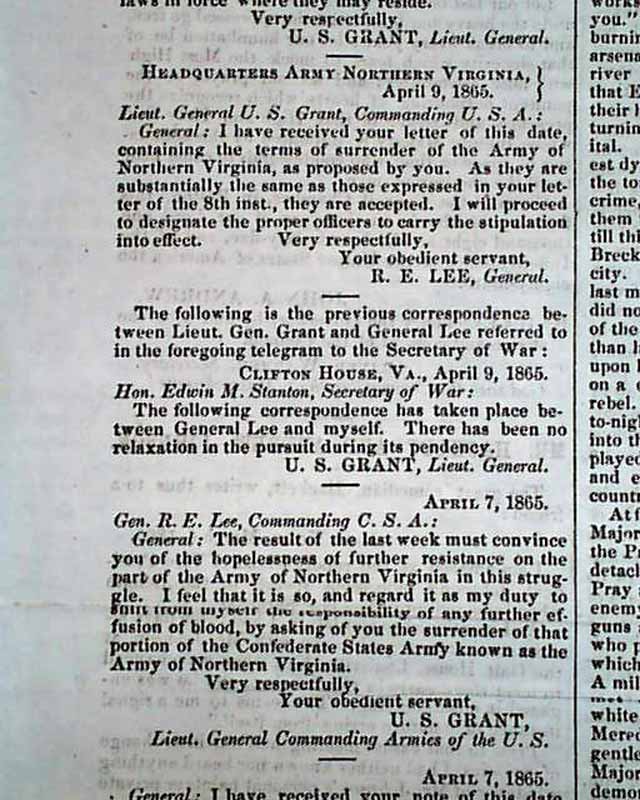 Lee and Grant on the terms of surrender... - RareNewspapers.com