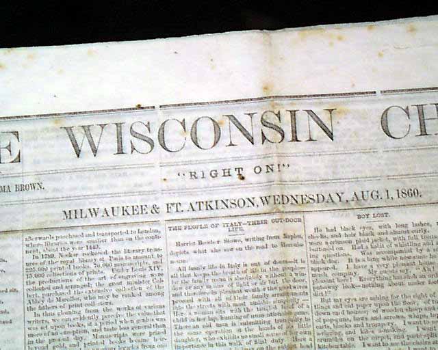 1860 Milwaukee WI Wisconsin... - RareNewspapers.com
