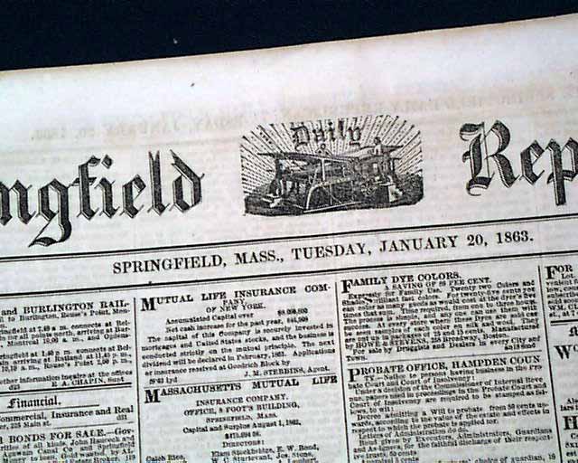 1863 Springfield MA Newspaper.... - RareNewspapers.com