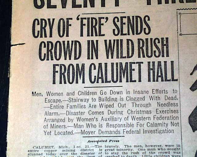 Italian Hall disaster... Calumet, Michigan... - RareNewspapers.com