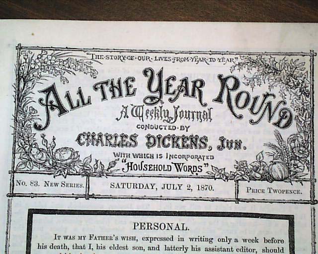 On the death of Charles Dickens, in a Dickens publication ...