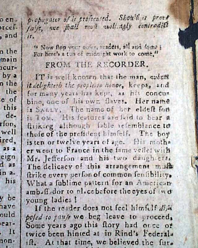Sally Hemings and Thomas Jefferson... Callender's accusation ...