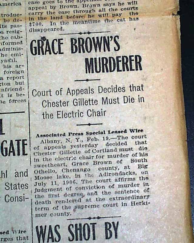 1908 Chester Gillette death sentence... - RareNewspapers.com