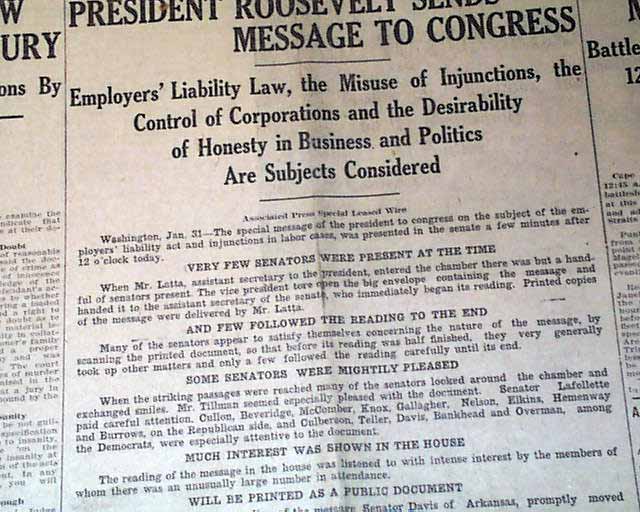 1908 Theodore Roosevelt message... - RareNewspapers.com