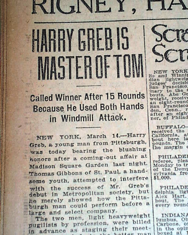 Harry Greb vs. Tommy Gibbons boxing fight.... - RareNewspapers.com